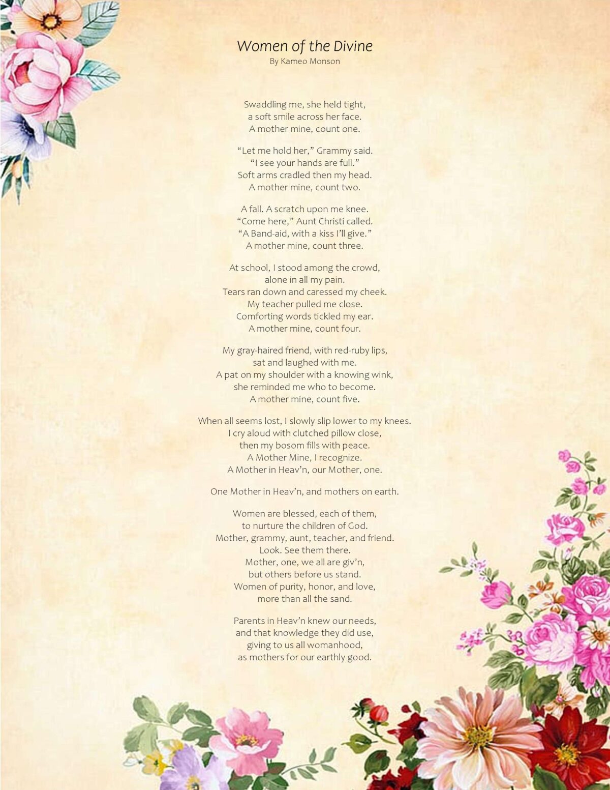 Mother's Day Poem Free Printable - Kameo Monson